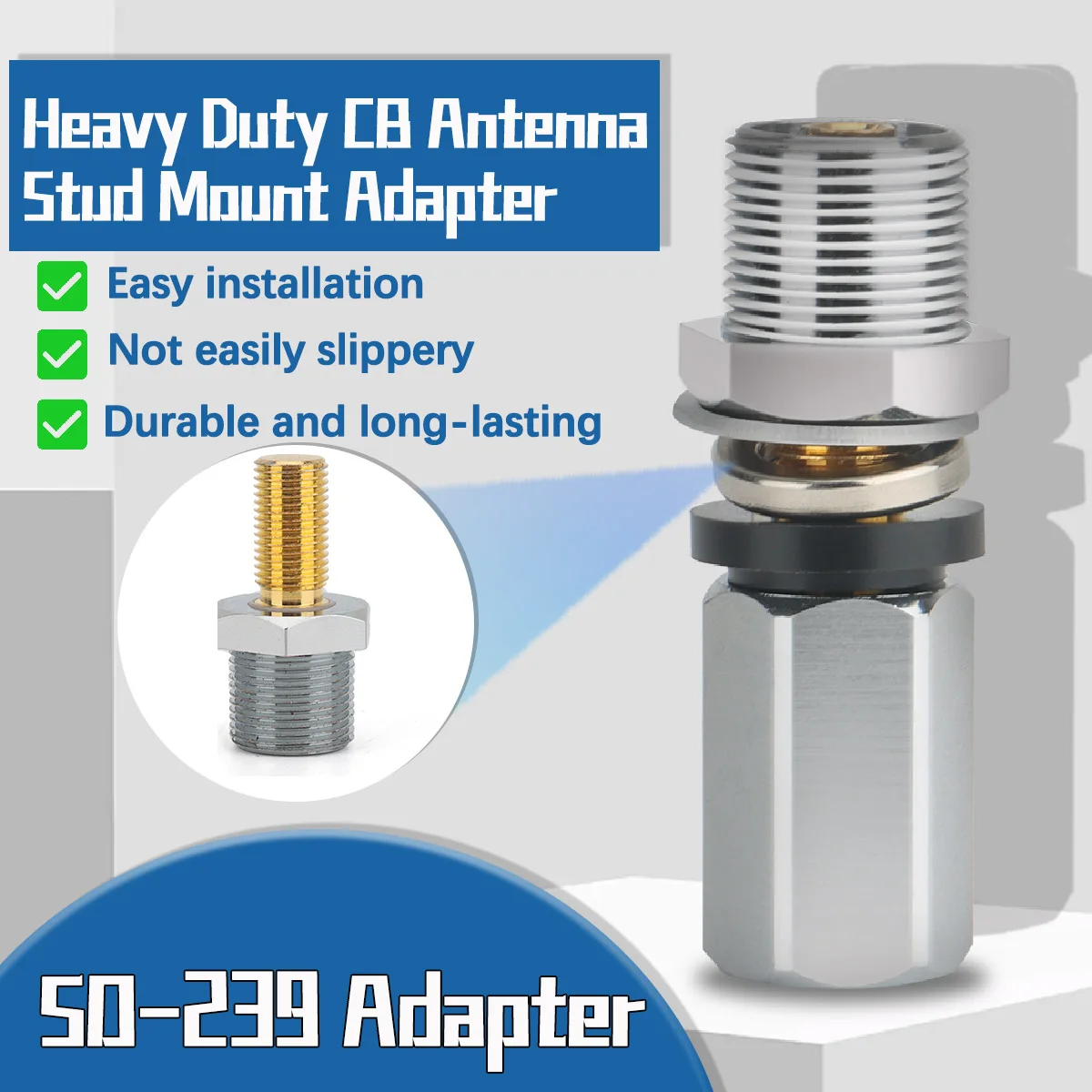Heavy Duty CB Antenna Stud Mount Adapter with SO-239 connector for ...