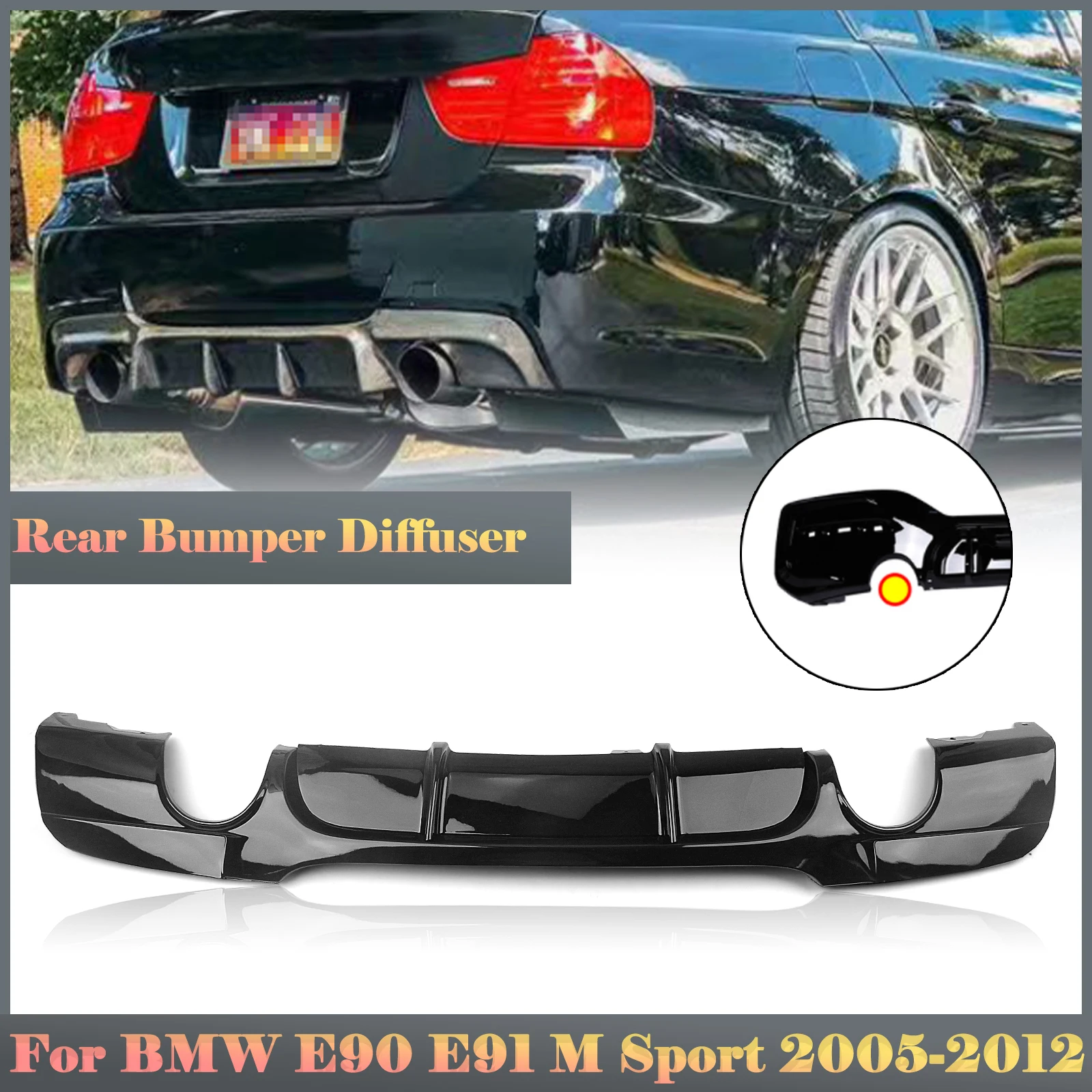 Gloss-Black-Car-Rear-Bumper-Lip-Boot-Dual-Exhaust-Splitter-Diffuser ...
