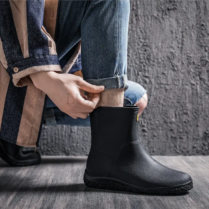 Men-Mid-Cut-Rain-Boots-Waterproof-Men-Ankle-Boots-Thick-Sole-Rain-Boots ...