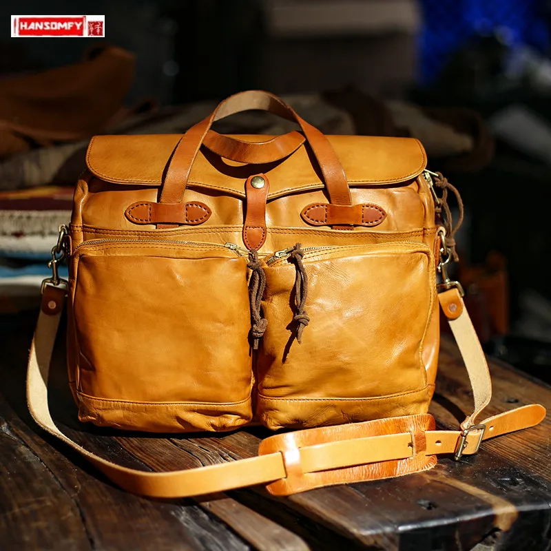 Vintage Genuine Leather Wash Men's Handbags Business Briefcase Diagonal ...