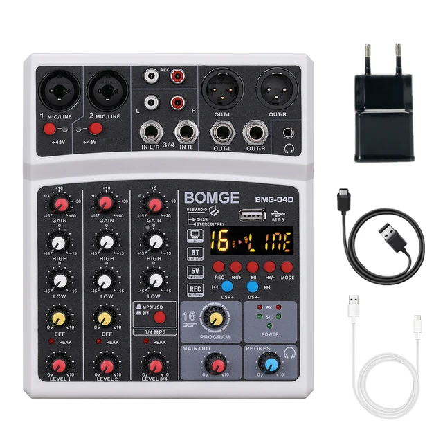 BOMGE 4 Channels Audio Sound Mixer Mixing DJ Console USB with 48V ...