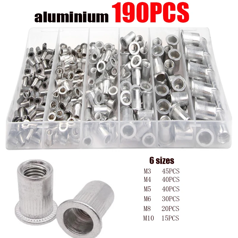 190 M3 M4 M5 M6 M8 M10 Aluminum Rivet Nuts Flat Head Thread Insert Nut ...
