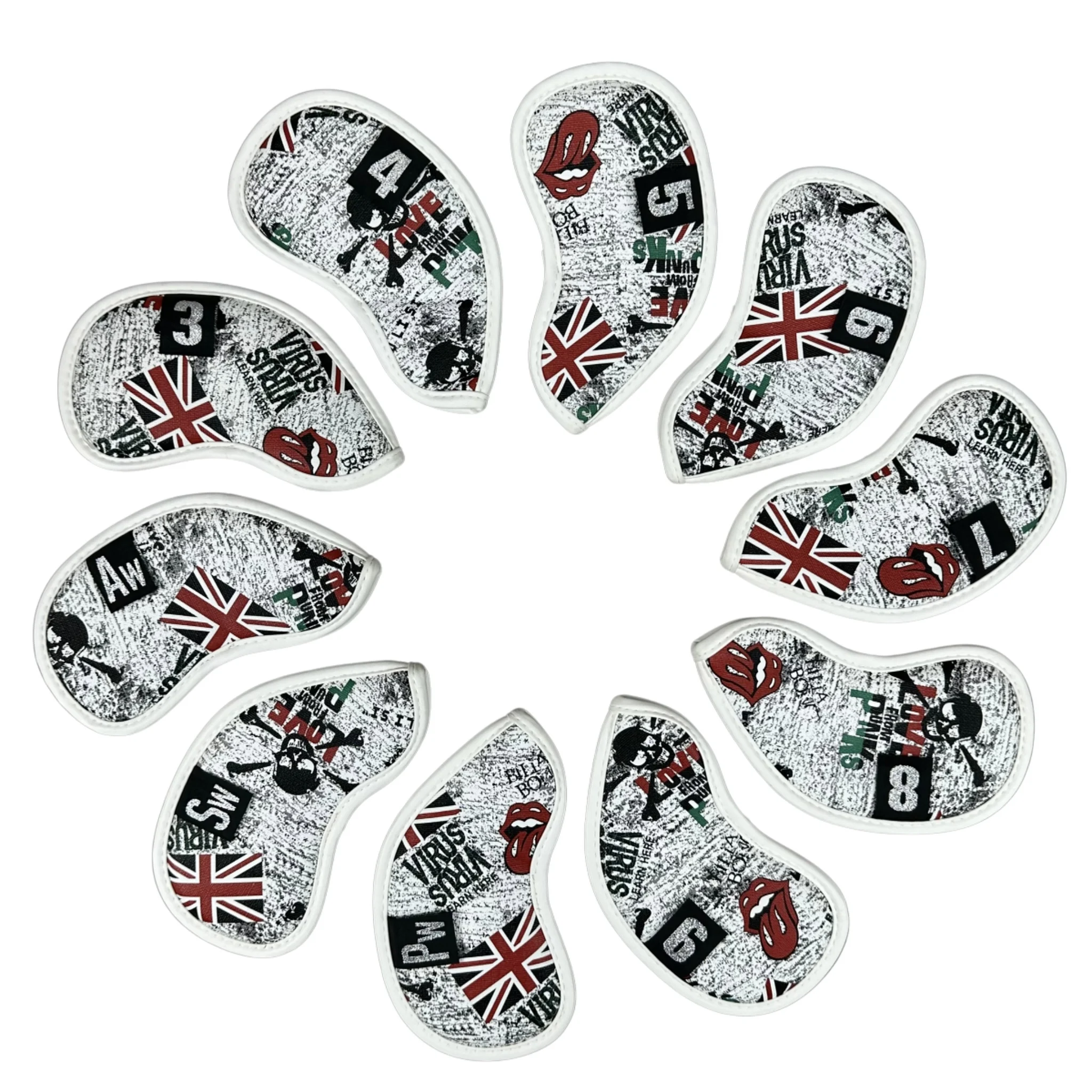 10Pcs-Golf-Iron-Headcover-UK-Flag-Skull-With-Number-Tags-Thick-PU ...