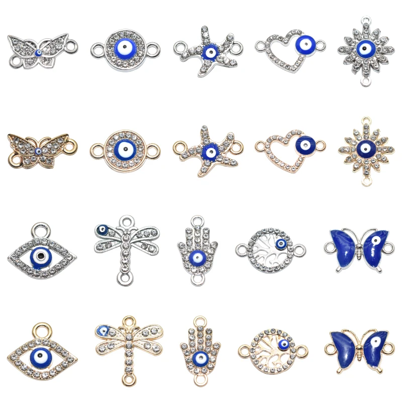 10pcs Mixed Evil Eye Enamel Charms With Rhinestones Alloy Metal ...