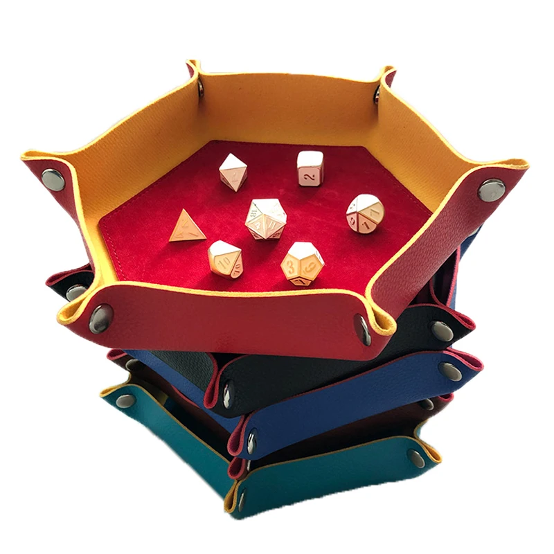 Foldable Dice Tray Box Pu Leather Folding Hexagon Coin Square Tray Dice ...