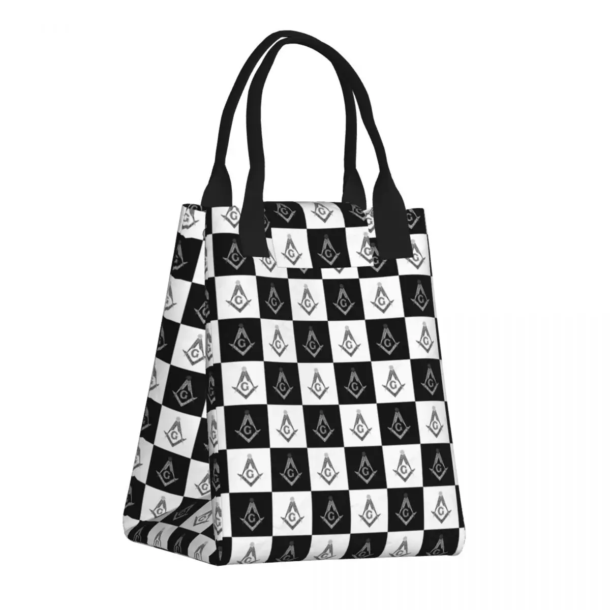 Masonic-Freemason-Checkered-Pattern-Lunch-Bag-Waterproof-Black-and ...