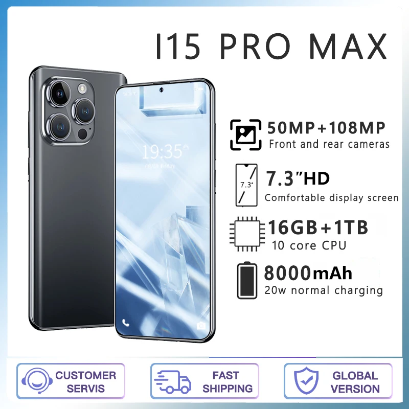 Global Version 5G phones i15 Pro Max 4G Dual Card Cell Phone Android 13 ...
