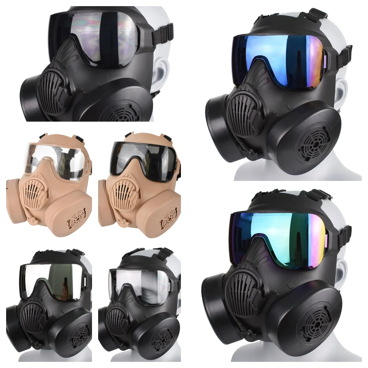 Tactical Navy SEAL M50 Double Tank Gas Mask Airsoft CS Halloween ...