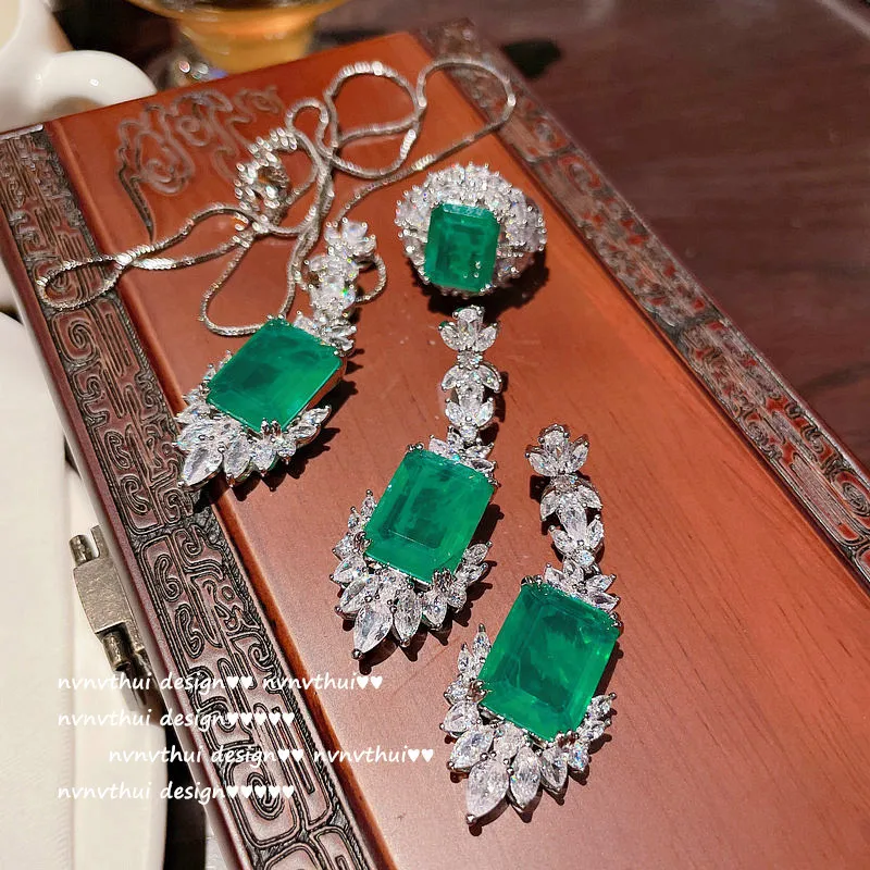 Geometric-Rectangle-Emerald-Jewelry-Sets-for-Women-925-Silver-Color ...