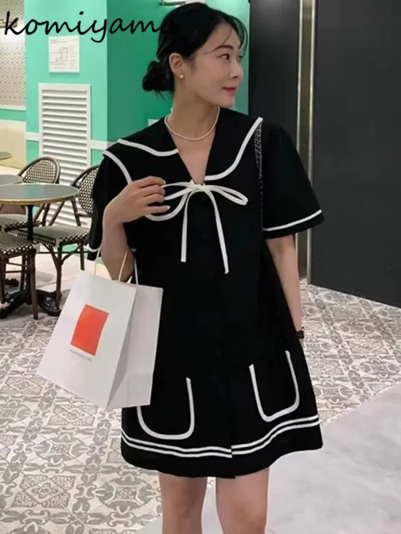 Contrast-Bow-Vestidos-Mujer-Irregular-Ruffled-Dress-Short-Sleeve ...