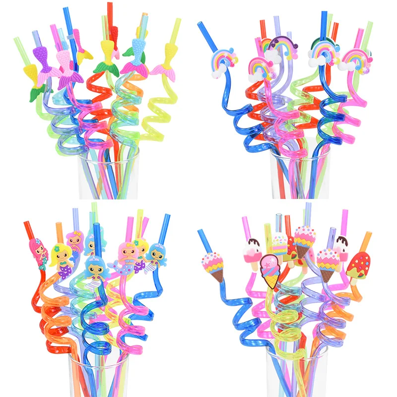 8Pcs-Cartoon-Plastic-Straw-Mermaid-Unicorn-Reusable-Straws-for-Mermaid ...