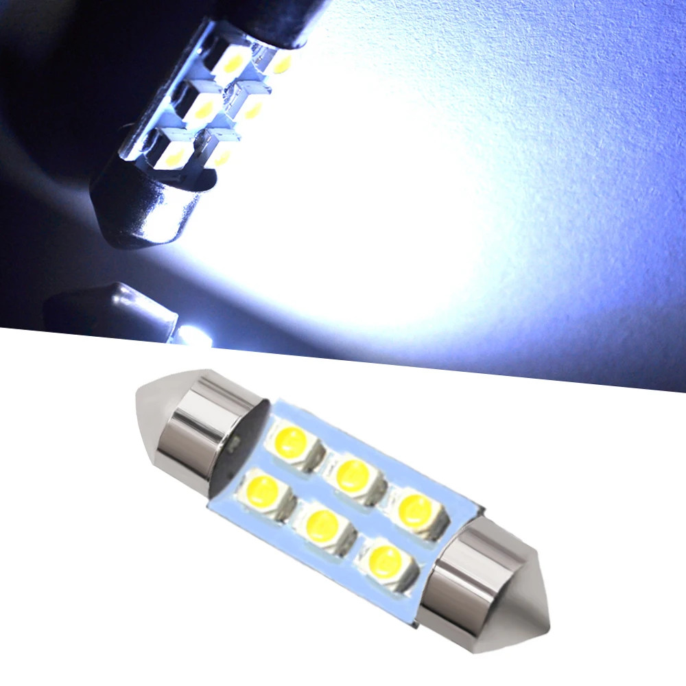 1X White 6Led 31mm 36mm 39mm 41mm C5w C10W Festoon Roof Dome Reading Bulb Auto Car Led License ...