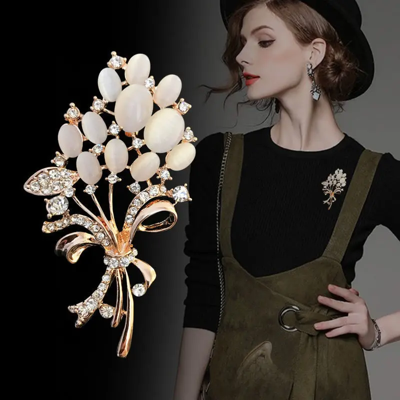Fashionable Opal Stone Flower Brooch Pin Garment Accessories Birthday ...