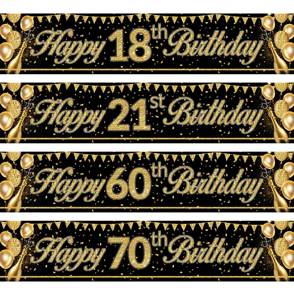 Gold Glitter Banner Happy Birthday Decoration 18 21 60 70 Years Old ...