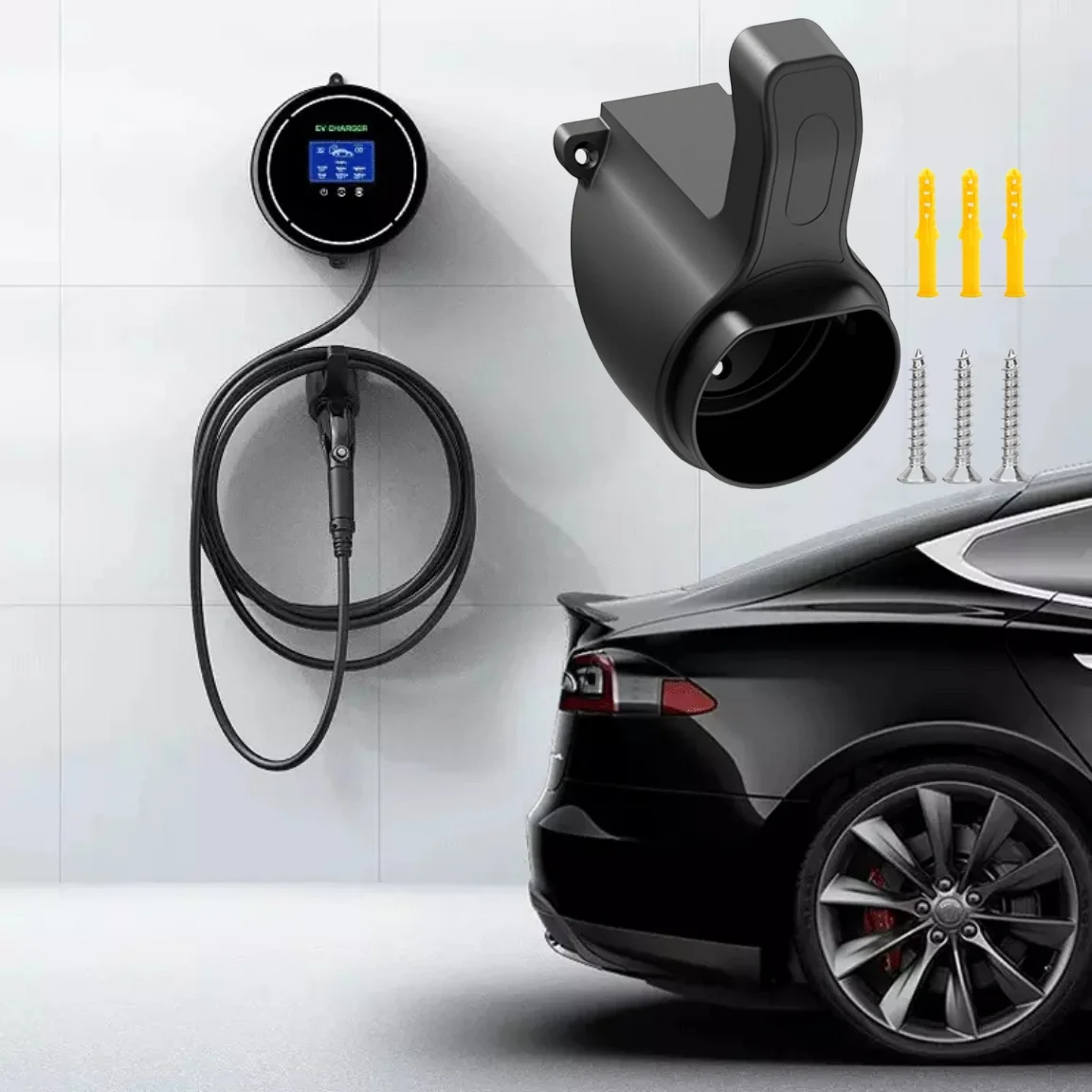 IEC62196 Charger Sturdy Holder Wall Mount Electric Car Charging Cable ...