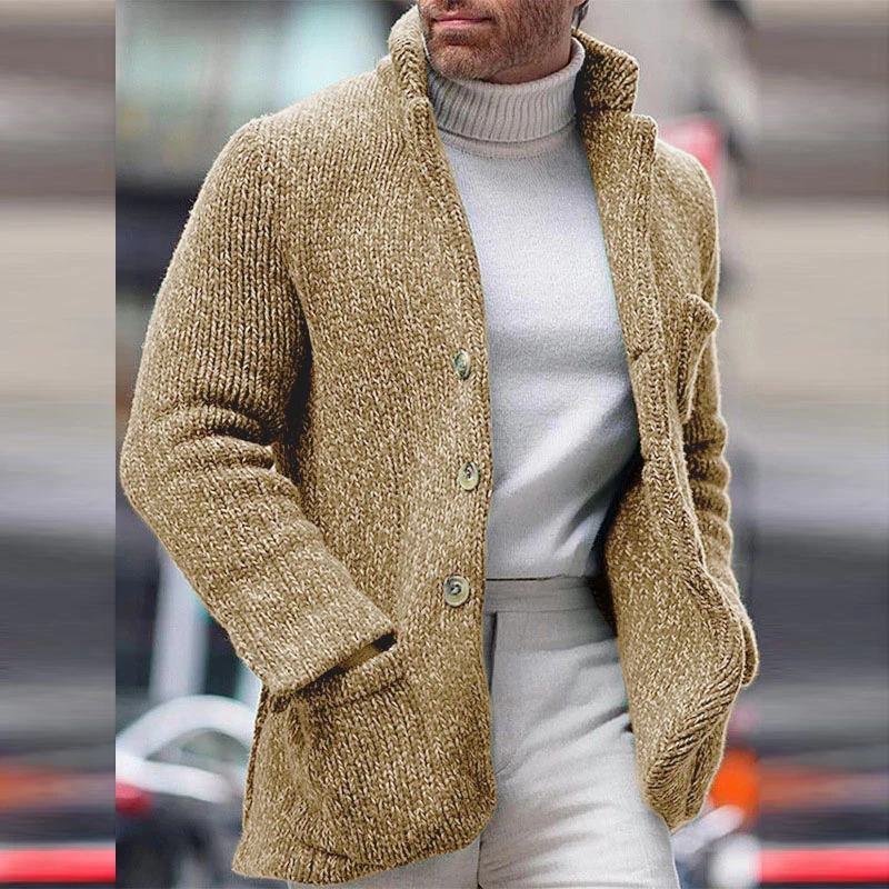 Vintage-Stand-Collar-Mens-Sweater-Jacket-Casual-Single-Breasted-Long ...