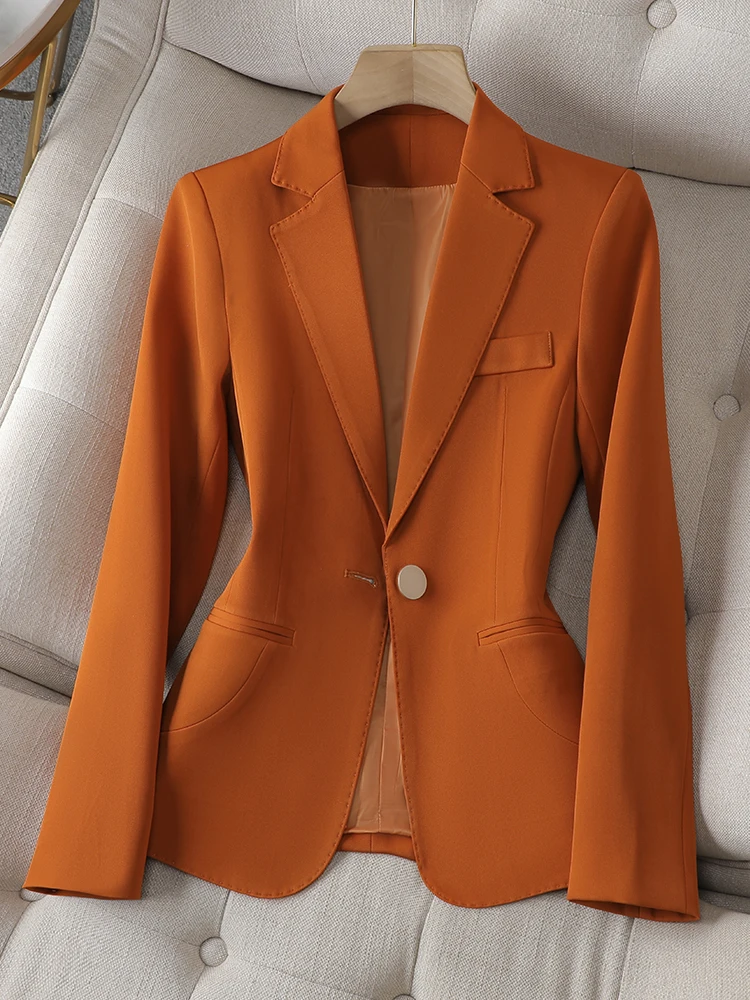 Office-Ladies-Slim-Formal-Blazer-Women-Beige-Orange-Black-Female-Work ...