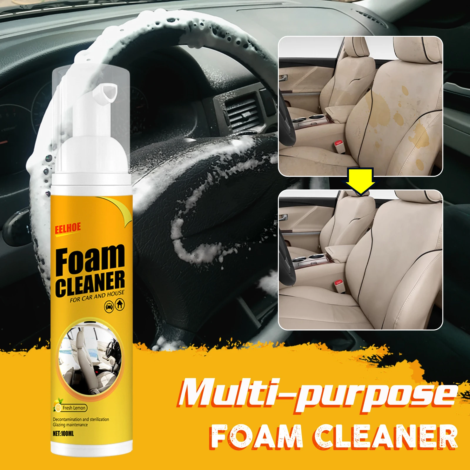 Multifunctional Foam Cleaner Car Interior Decontamination Leather Seat Cleaner Leather Plastic ...