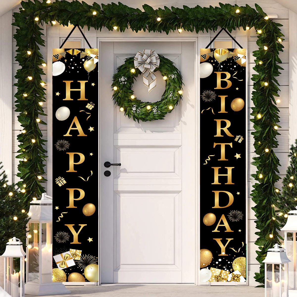 Blue/black Gold Birthday Door Curtain Ornaments Backdrop 18 20 30 40 50 ...