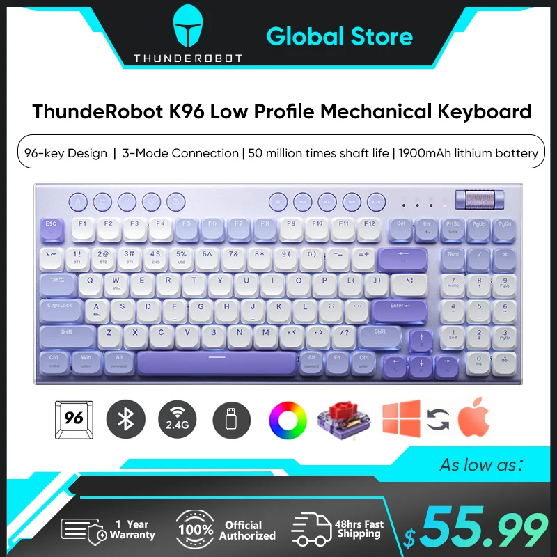 ThundeRobot-K96-Low-Profile-Gaming-Mechanical-Keyboard-PBT-Keycaps-1900 ...