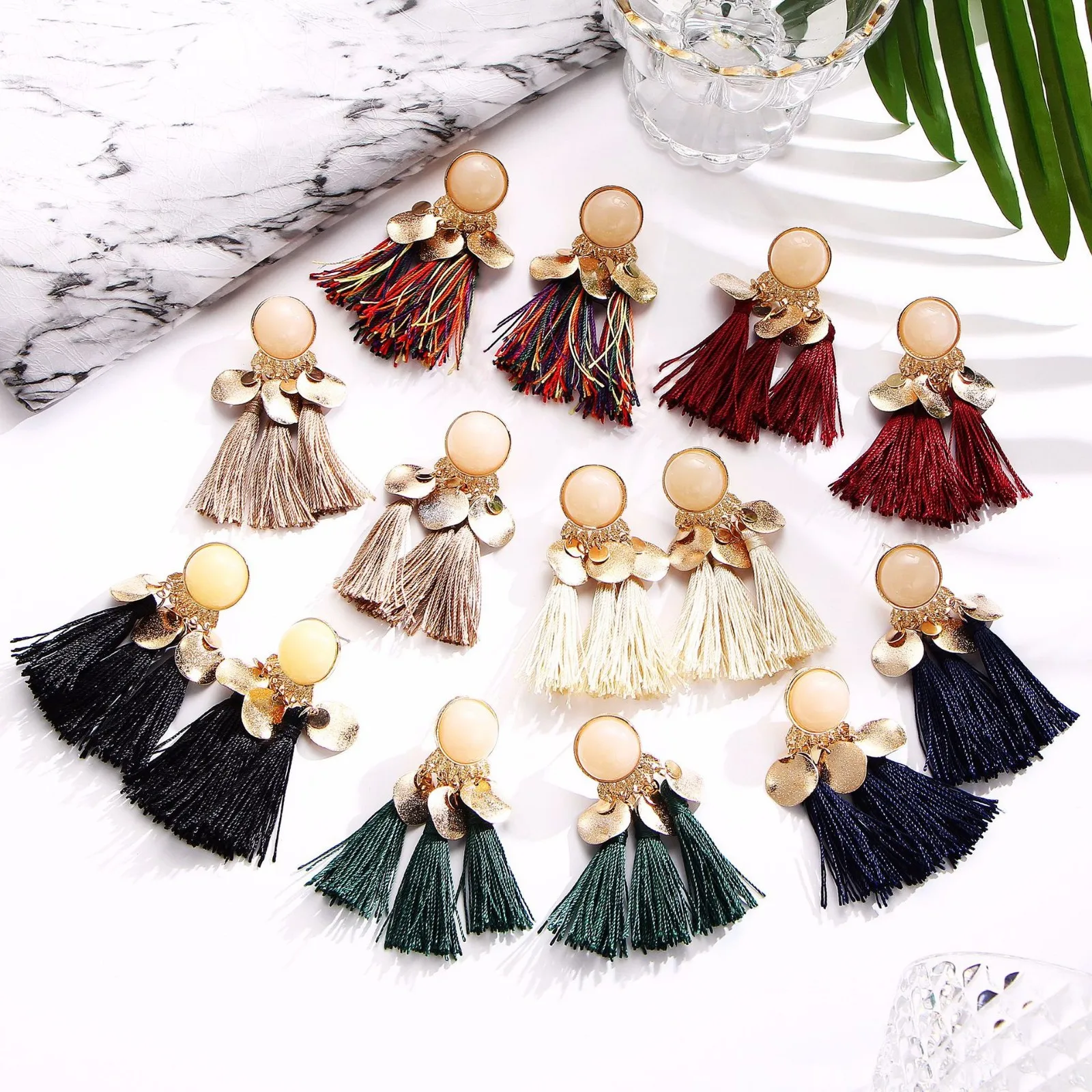 Women-Bohemian-Fashion-Weave-Tassel-Solid-Color-Earrings-Decor-Long ...