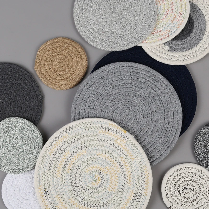 Cotton-Coasters-Linen-Round-Mats-Set-Insulation-Coffee-Pad-Placemat-For ...