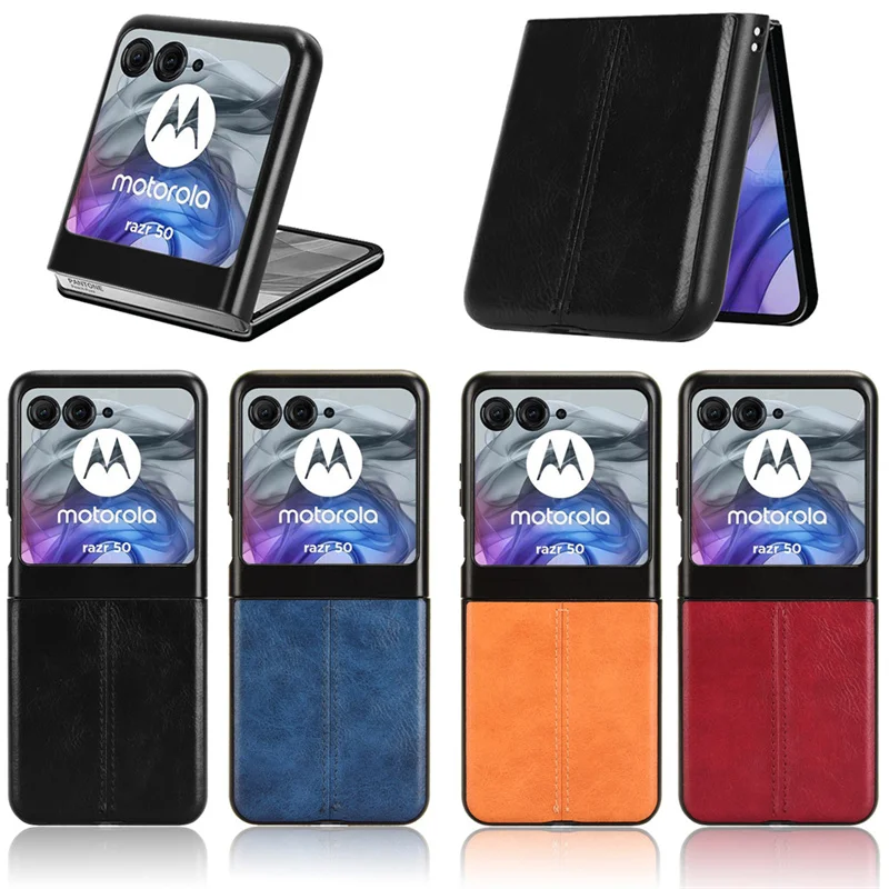 For-Motorola-Moto-Razr-50-Case-Suture-Soft-Edge-PU-Leather-Hard-Phone ...