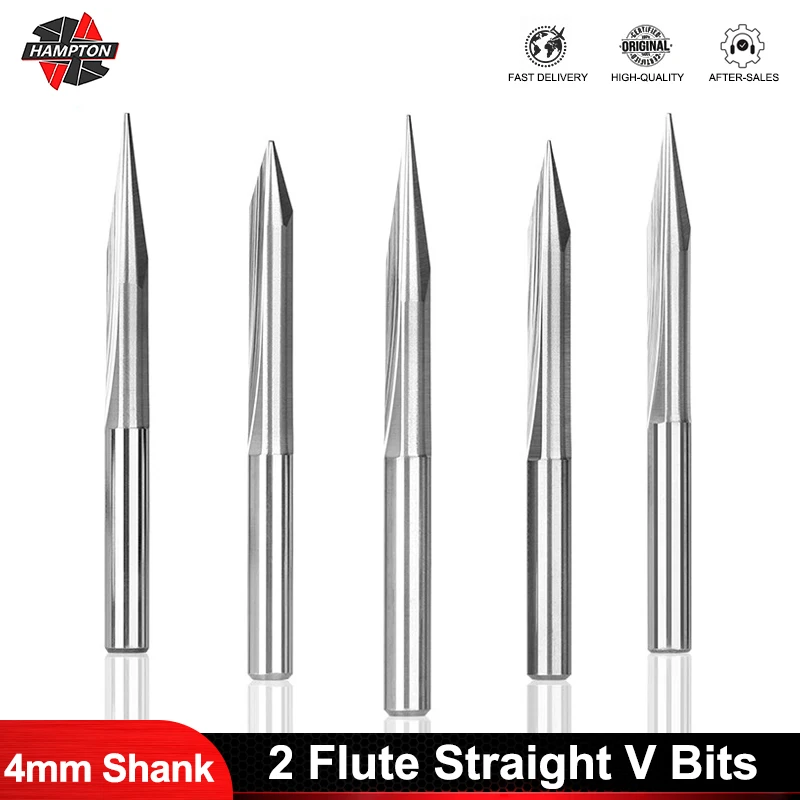 4mm Shank 2 Flute Straight V Bits 15/20/25/30 Degrees V Shape Engraving ...