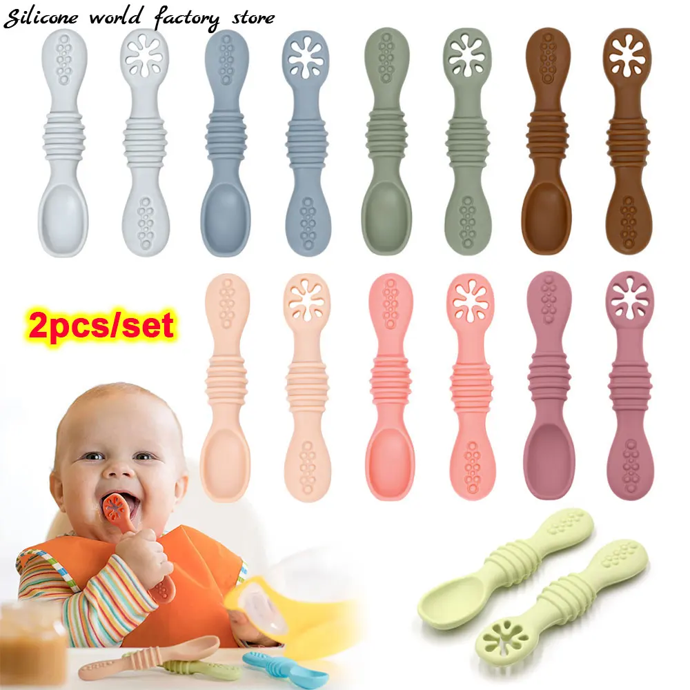 Silicone-world-2PCS-Baby-Learning-Spoons-Utensils-Set-Silicone-Sticky ...