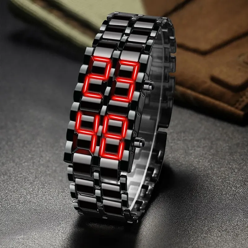 Fashion Mens Digital Lava Wrist Watch Men Black Full Metal Red Blue LED ...