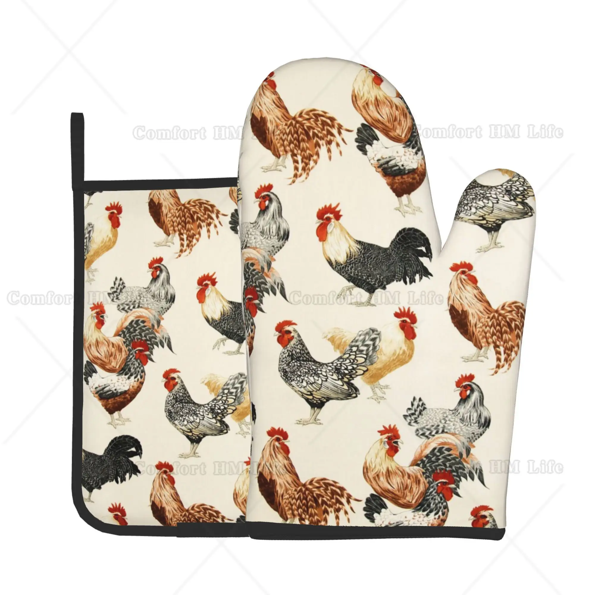 Chickens-Rooster-Oven-Mitts-and-Pot-Holders-Set-of-2-Heat-Resistant ...