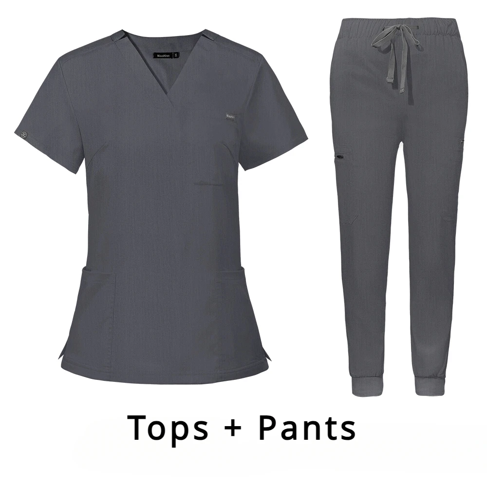 Short-Sleeve-Scrubs-Surgical-Nursing-Uniforms-Nurse-Women-V-neck-Pocket ...