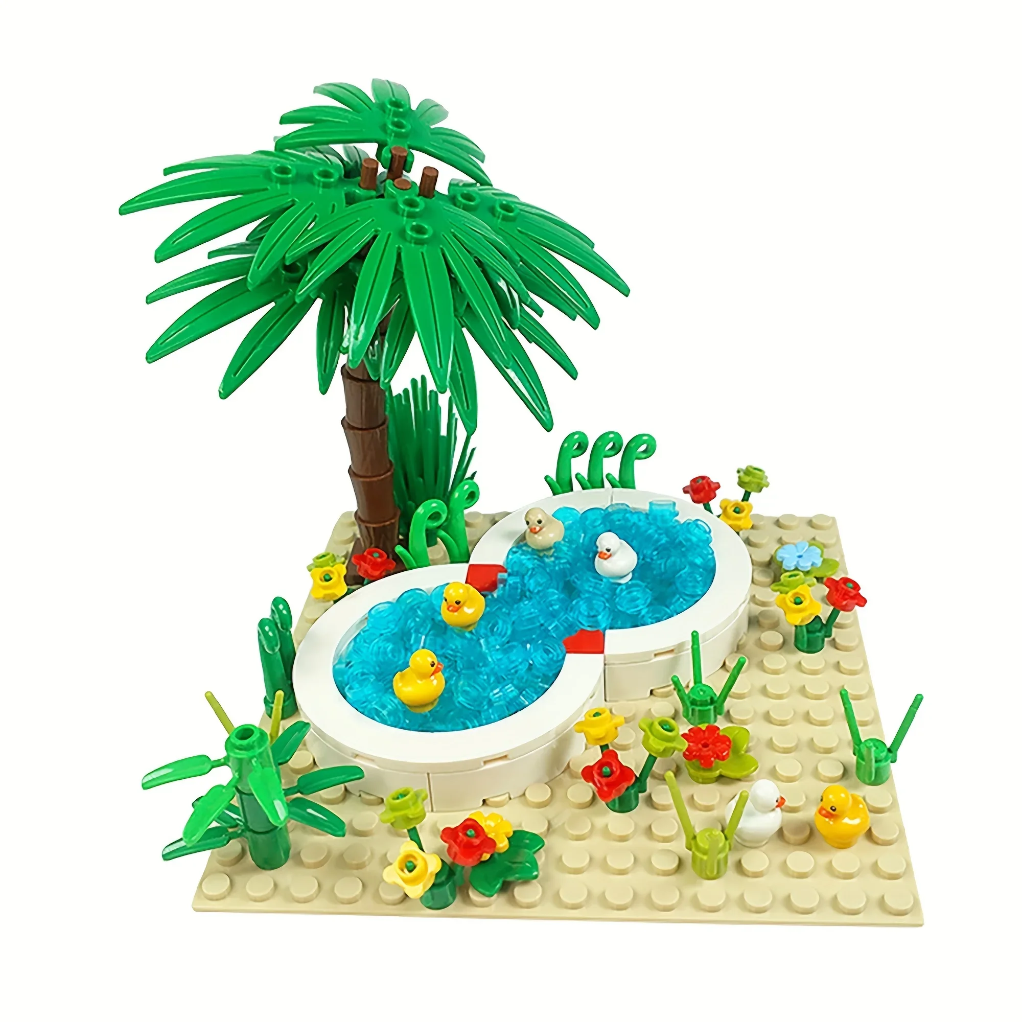 Cute Duck Pool Building Blocks Toy Set Creative Small Animals, Plants ...