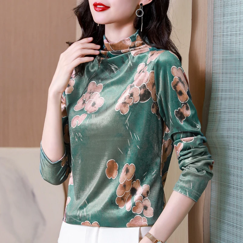 Korean-fashion-Golden-velvet-Tops-For-Women-Autumn-Winter-Flower ...
