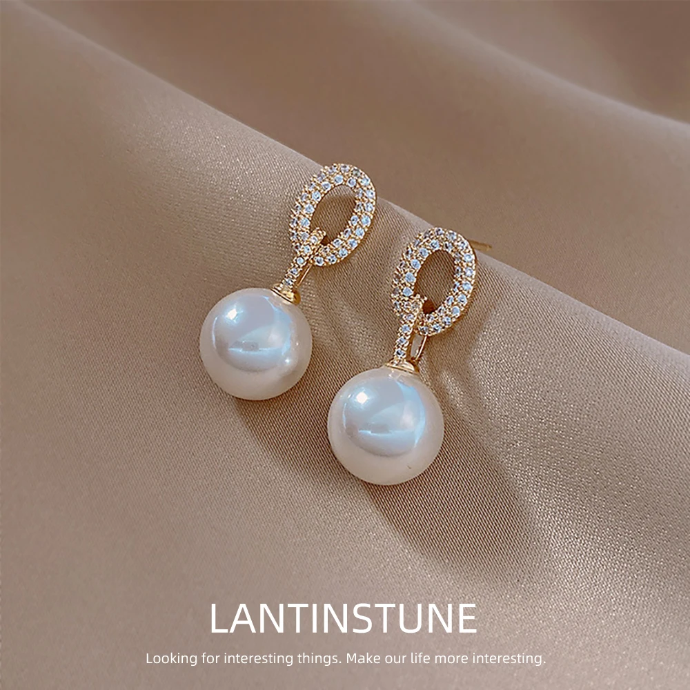 Luxury-O-Shaped-Zircon-Setting-Simluated-Pearl-Dangle-Earrings-For ...