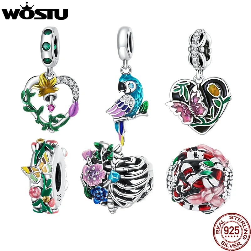 WOSTU Flower Bird Series Charms Beads For Women 925 Sterling Silver ...