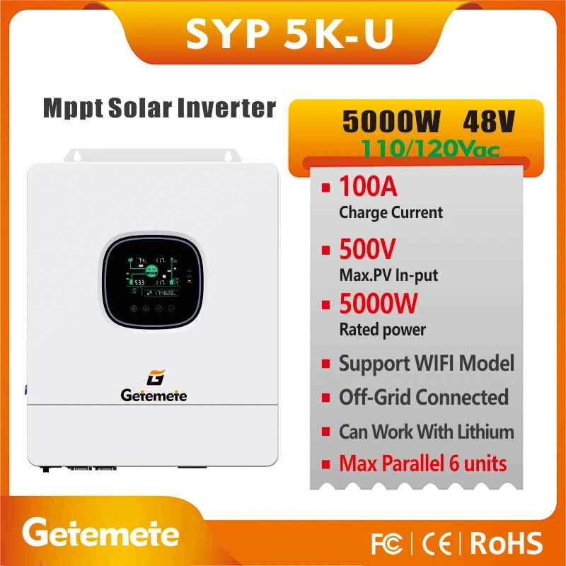 GTMT 5000W 48V 120V PV最大入力500VDC ソーラーハイブリッドインバーター 正弦波オフグリッド/グリッドタイ ...