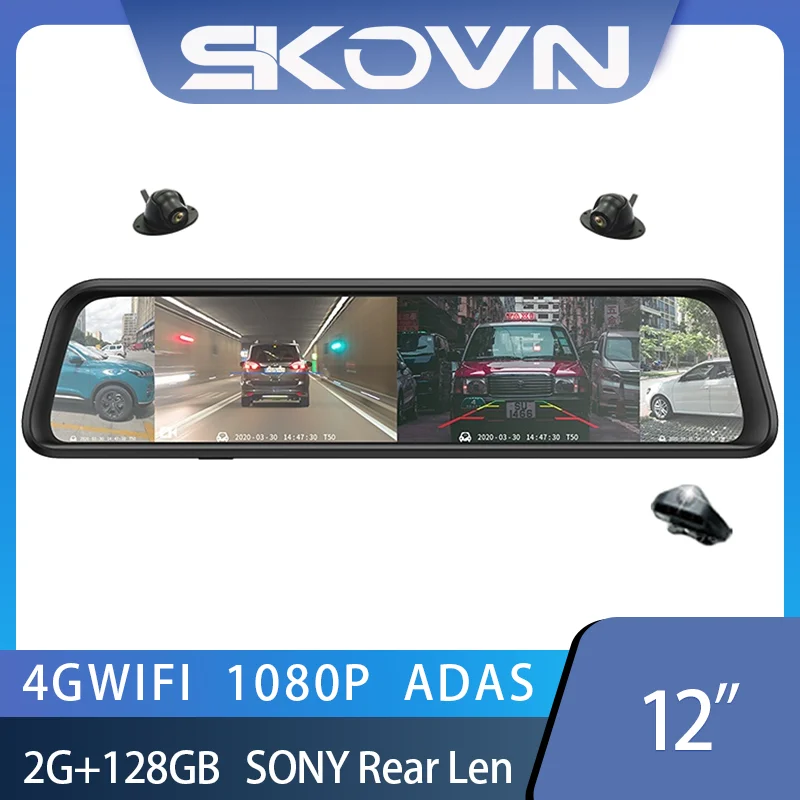 12 Inch 4G ADAS 360° Car Dashcam With WiFi 1080p GPS Touch Screen Voice ...