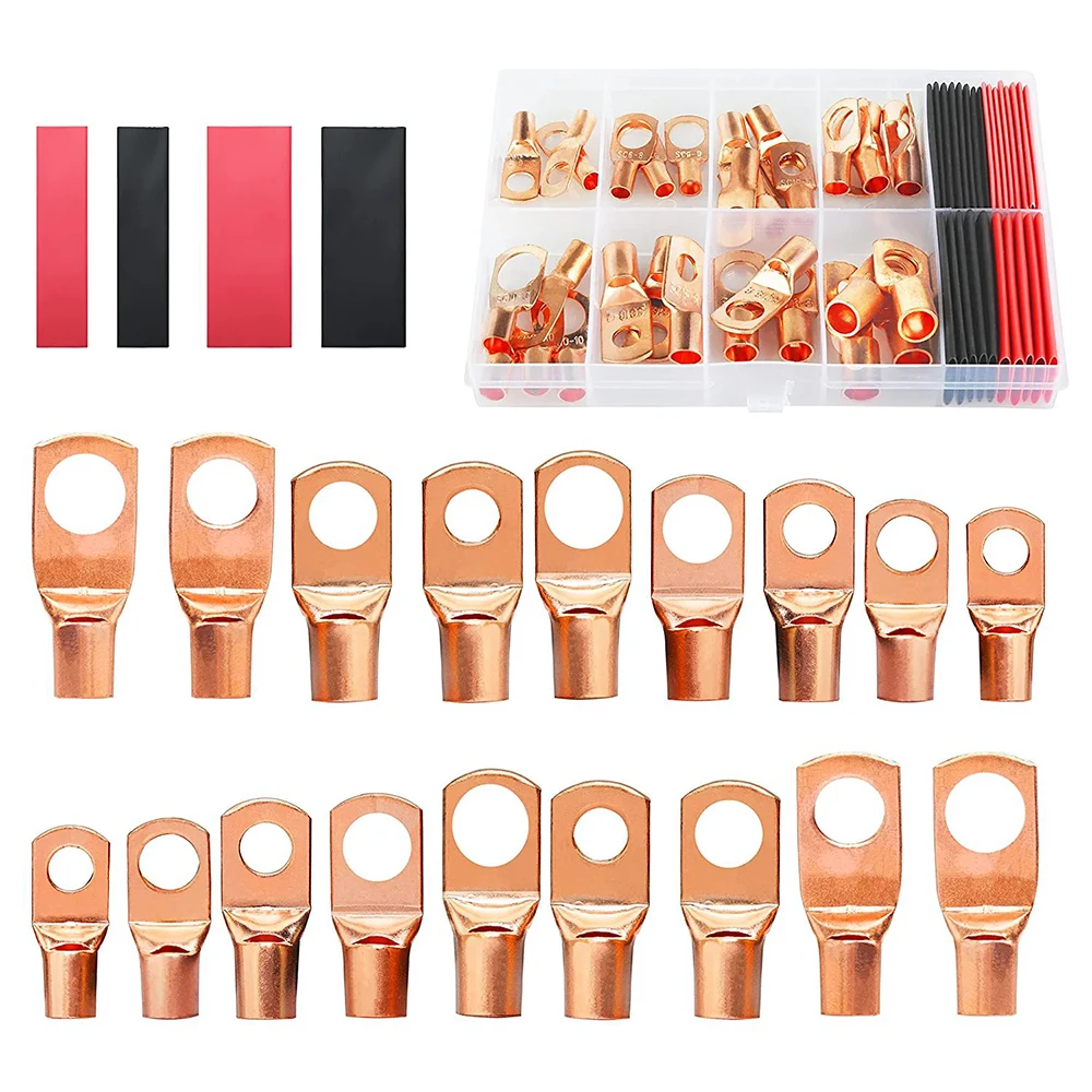 65 copper terminal connectors, AWG 4 6 8 10 12 ring lug kit, with ...