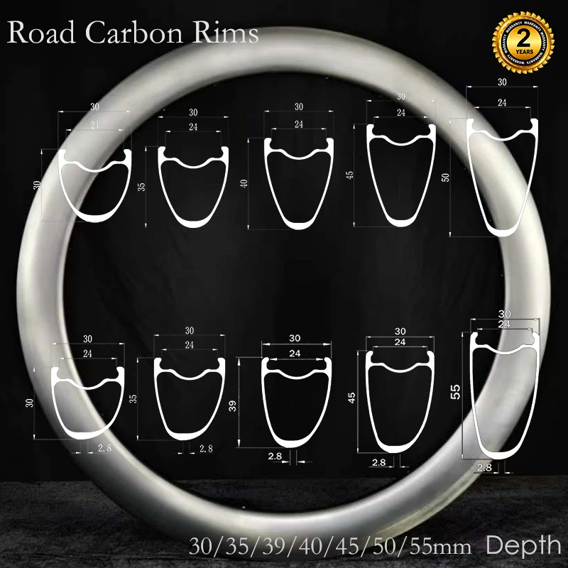 Carbon Rim Gravel Road Bike Wheel 700C 30mm Width 30/35/39/40/45/50 ...