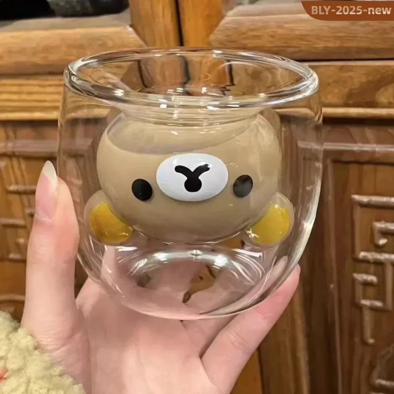 Rilakkuma Glass Cup Transparent Double-Deck Milk Coffee Juice Cold ...