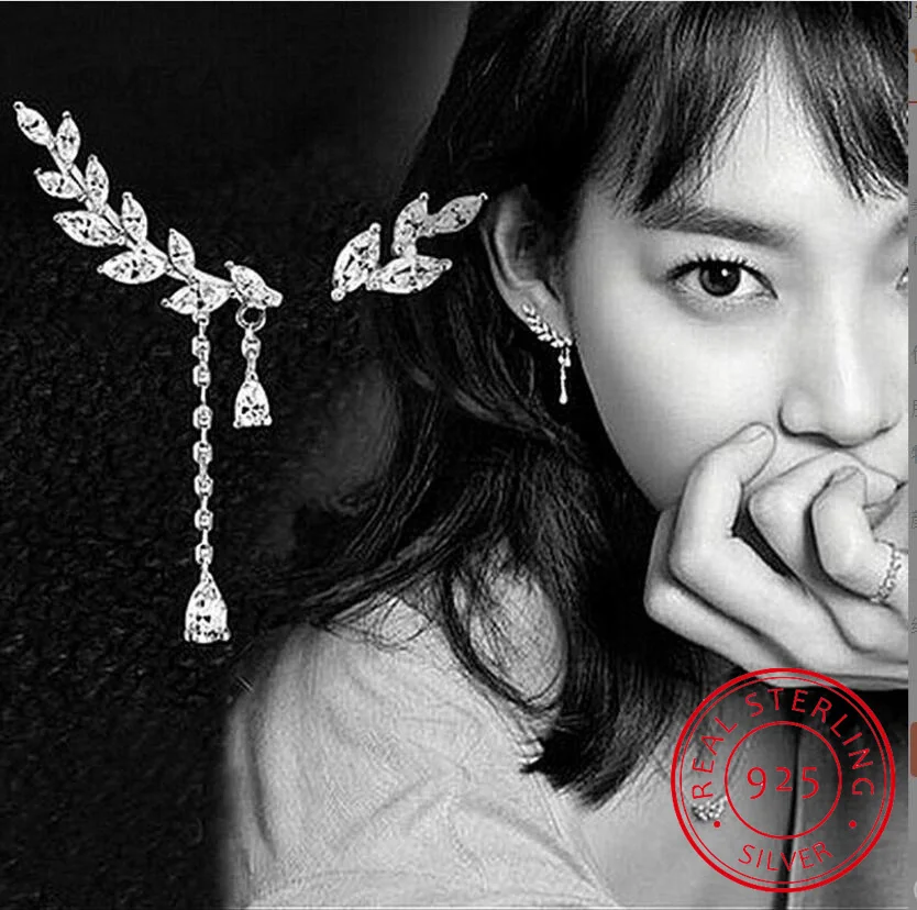 Real-Moissanite-Earrings-Leaf-Chandelier-Drop-Dangle-Long-Earrings-925 ...