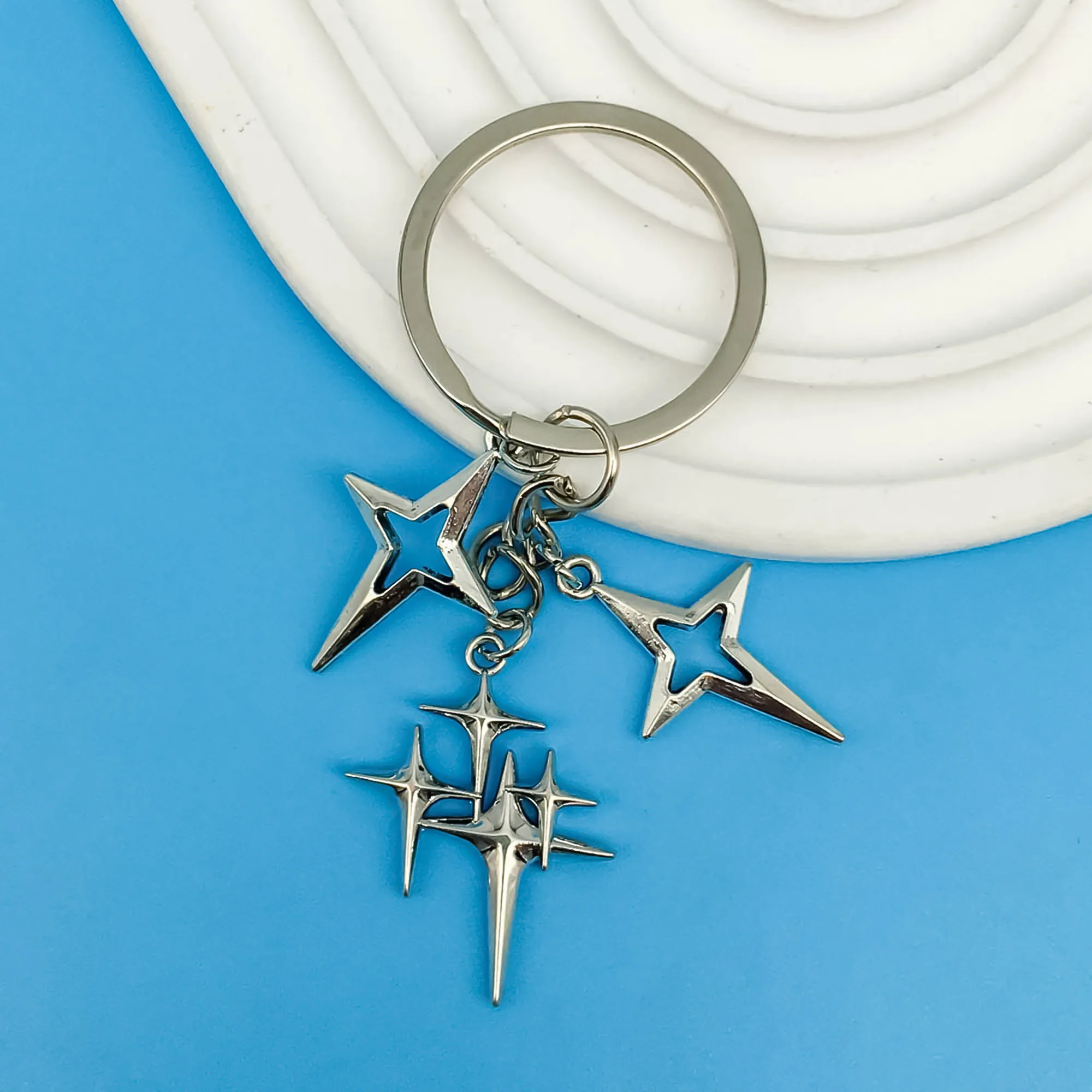 Y2K Four Pointed Star Keychain Punk Fashion Alloy Key Chain Ring Purse ...