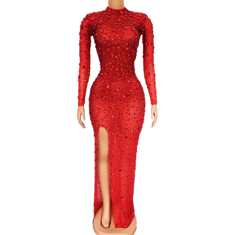 Luxurious-Red-Rhinestones-Long-Dress-Sexy-Transparent-Slit-Wedding-Prom ...