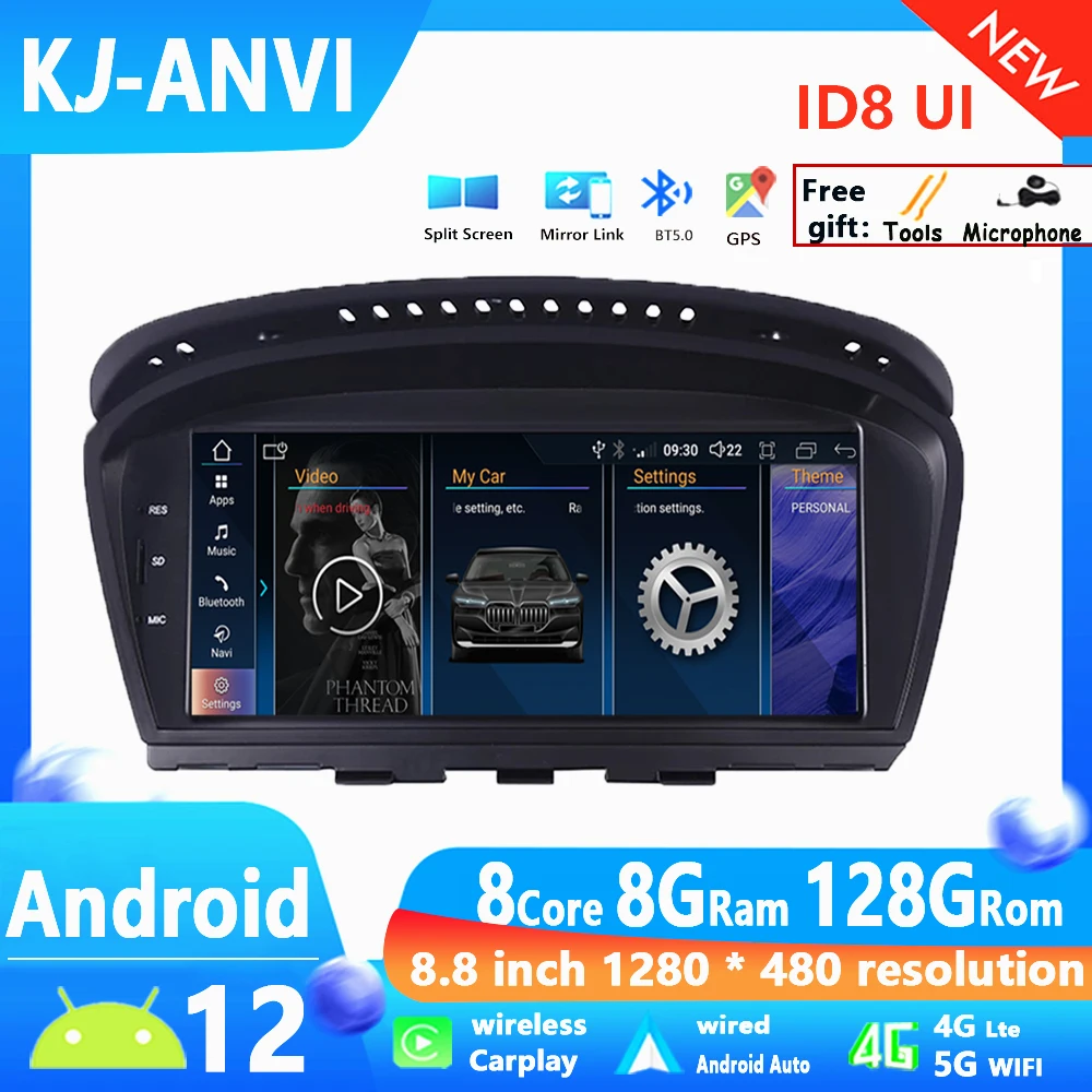 Android 12自動デコーダー,bmwシリーズ3 5 e60 e61 e63 e64 e90 e91 e92用,ワイヤレスディスプレイ,CarPlay,8.8インチ,Bluetooth ...