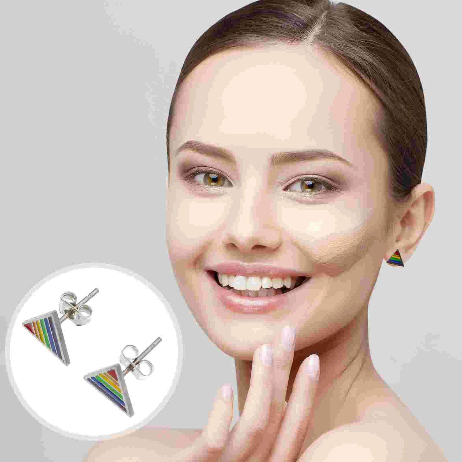 Rainbow-Earrings-Helix-Stainless-Steel-Colored-Women-Triangle-Decor ...
