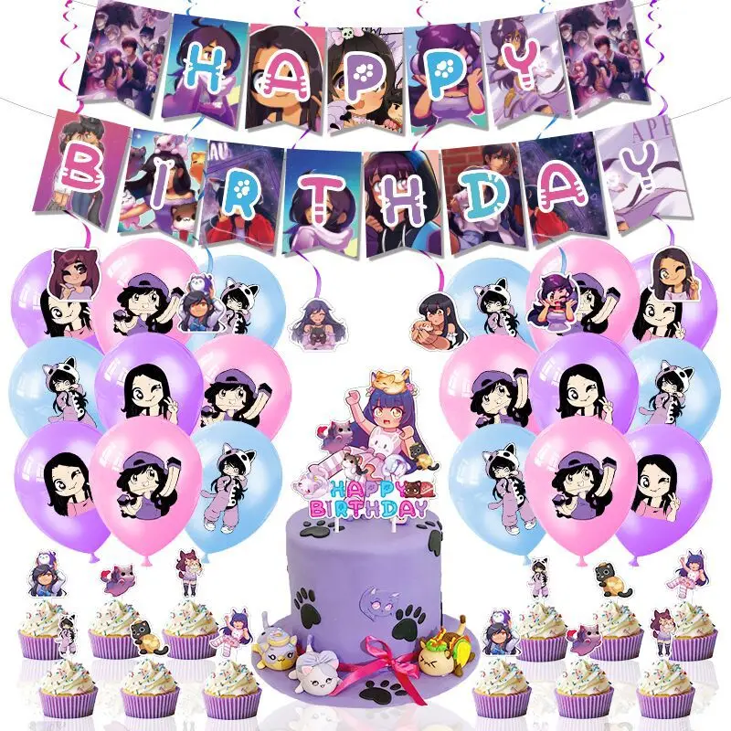 Aphmau-Plushies-Cat-Theme-Happy-Birthday-Party-Decoration-for-Kids-Pull ...