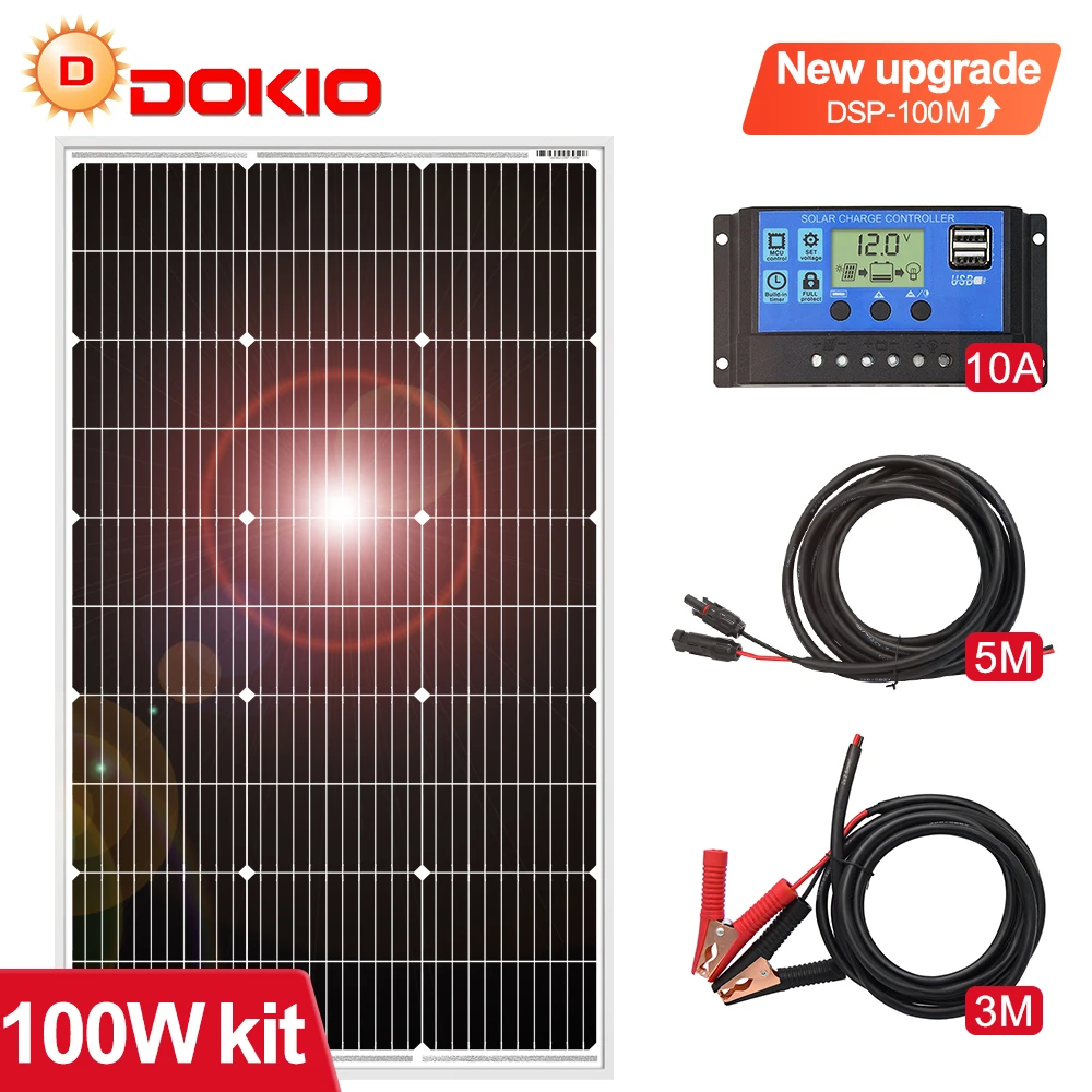 DOKIO-18V-100W-Rigid-Solar-Panel-Kit-For-Home-Waterproof ...