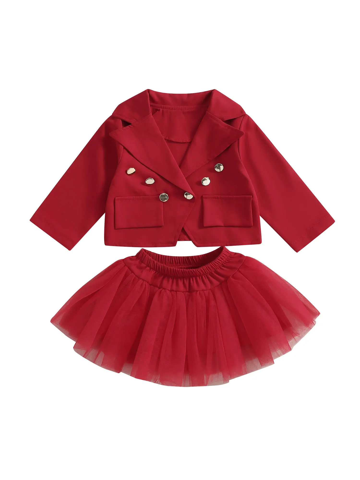 2-Pieces-Kids-Girls-Suit-Set-Solid-Color-Lapel-Long-Sleeve-Single ...