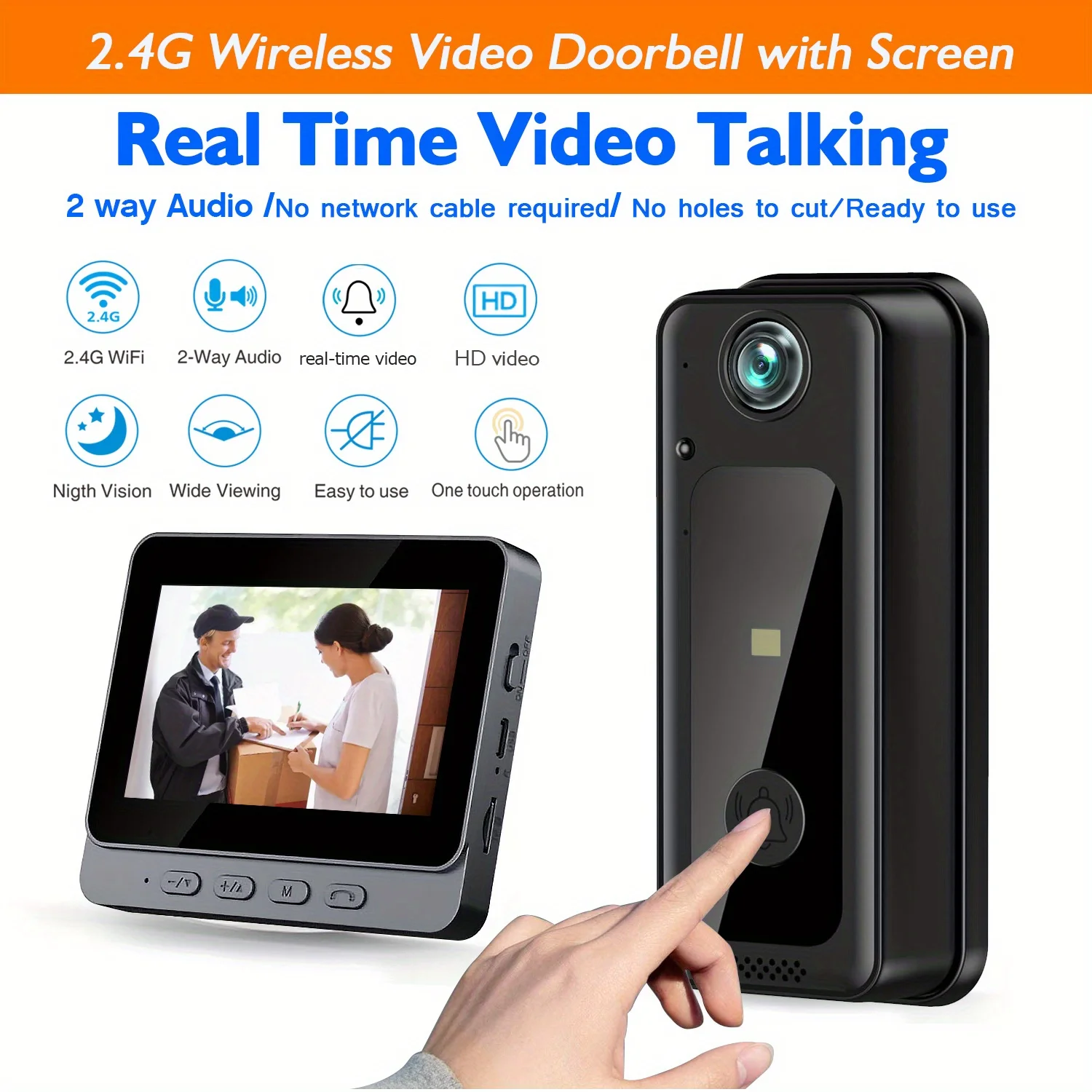Wireless-smart-doorbell-camera-4-3-screen-indoor-monitor-2-4Ghz-Wifi ...